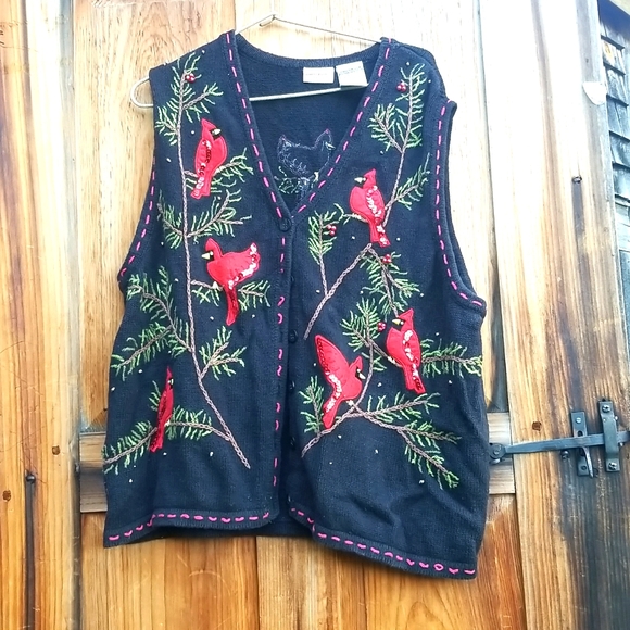 White Stag | Sweaters | Vintage Red Cardinal Bird Sweater Vest White ...